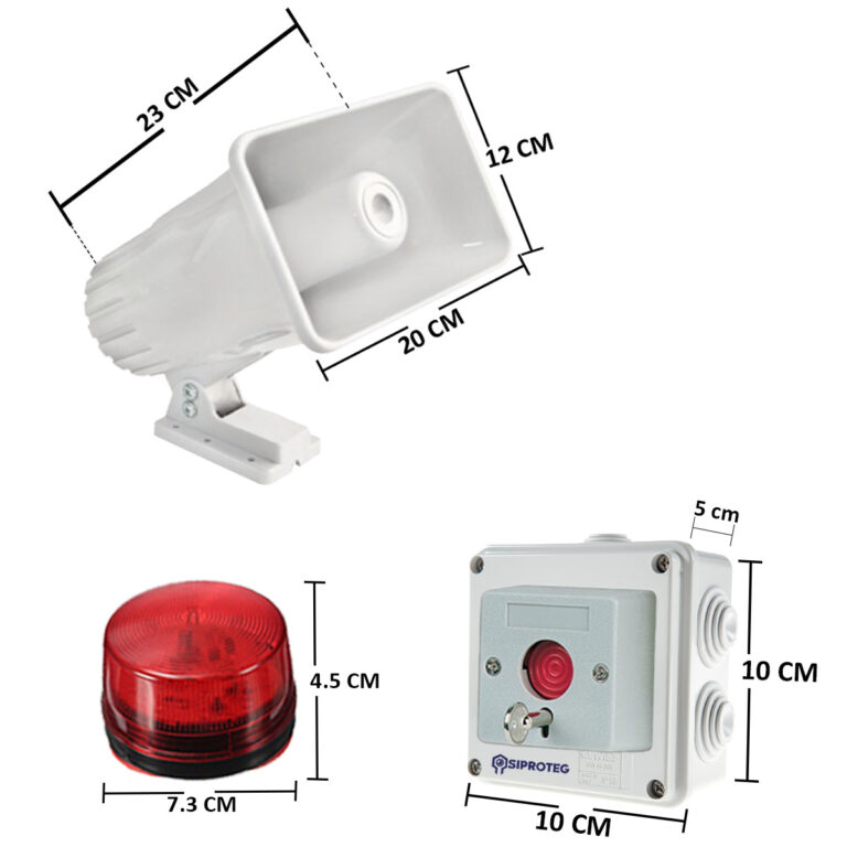 Alarma Boton Panico con Llave De Apagado Mini Estrobo Sirena Vecinal