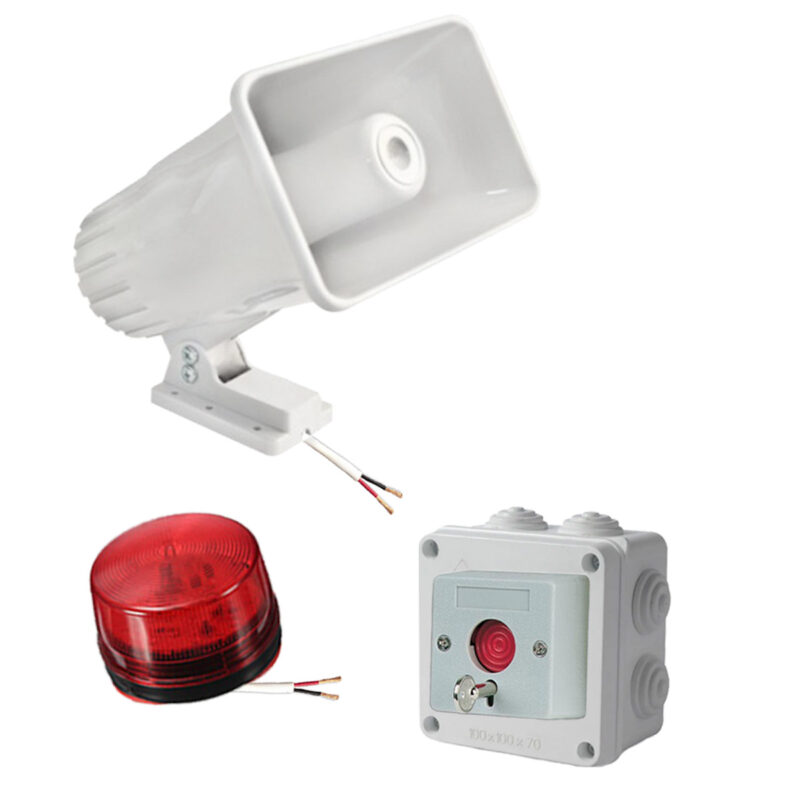 Alarma Boton Panico con Llave De Apagado Mini Estrobo Sirena Vecinal